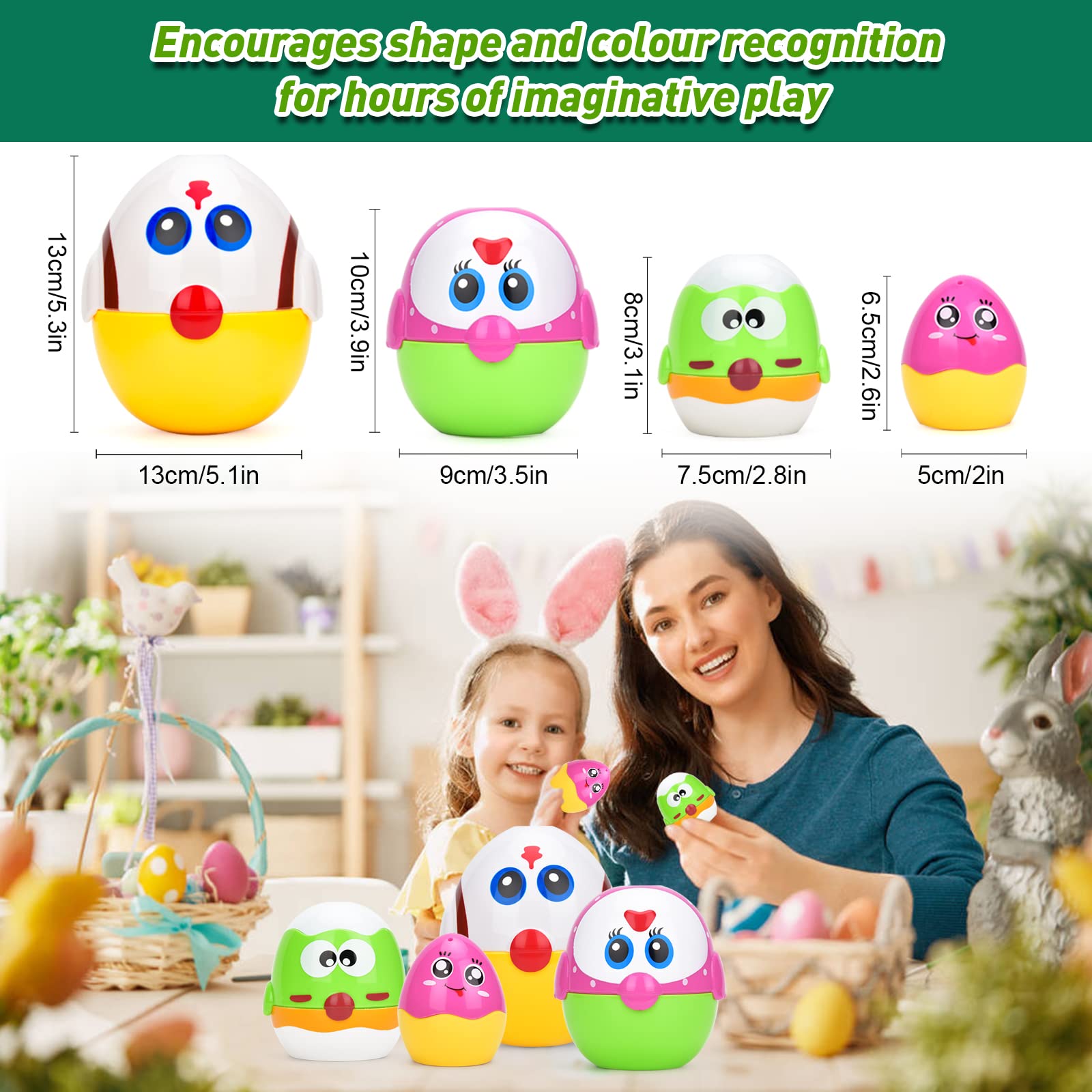 Easter Basket Stuffers Babies, Nesting Easter Eggs Toy Baby Easter Basket Suffers 1 Year Old, Baskets Stacking Toy for Kids,8 Pcs Matching Game for Age 1 2 3 Years Old, Easter Gifts for Toddler Boys