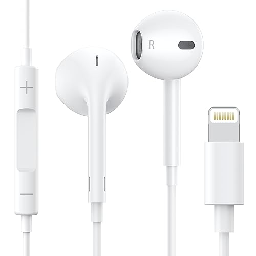 Apple Earbuds Headphones with Lightning Connector [Apple MFi Certified] Built-in Microphone & Volume Control, Noise Isolating Wired Earphones for iPhone 14/13/12/11/XR/XS/X/8/7 Support All iOS