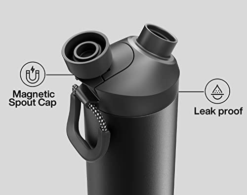 ENCOOL Insulated Stainless Steel Water Bottle with Straw and Spout Lid, Leak Proof, Cupholder Friendly, Double wall, for Sports, Gym, Travel (24oz, Midnight)