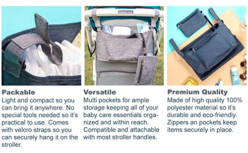Simple Being Baby Stroller Organizer, Universal Fit Storage Compartments Travel Accessories Bag (Black)