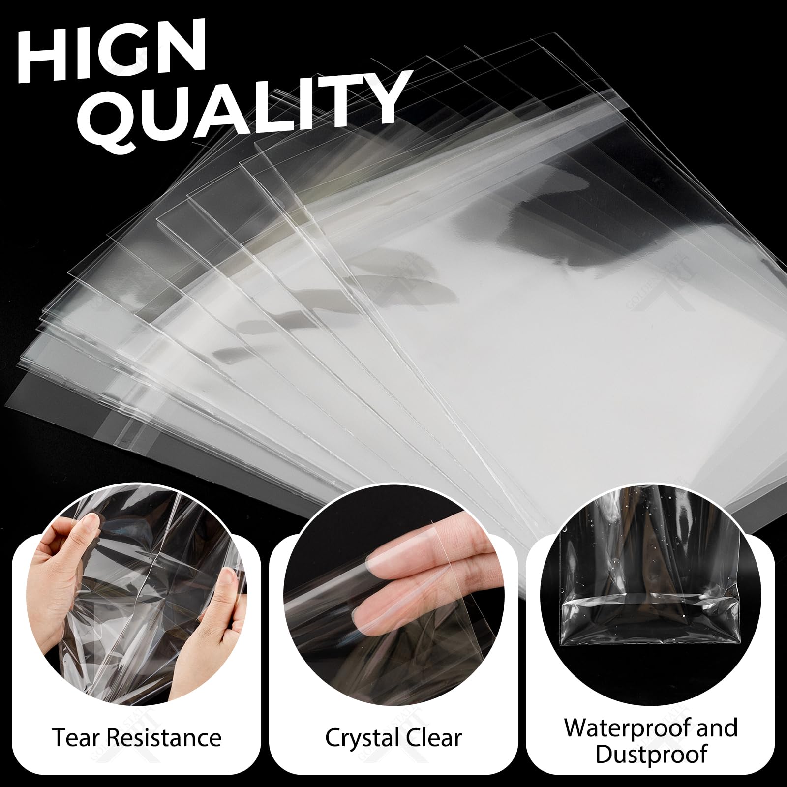Golden State Art, Pack of 100, Resealable Adhesive Clear Bags with Flap - Fit for 5x7 Mat Matting and Art Prints Bag Size: 5 1/4 x 7 1/8 in