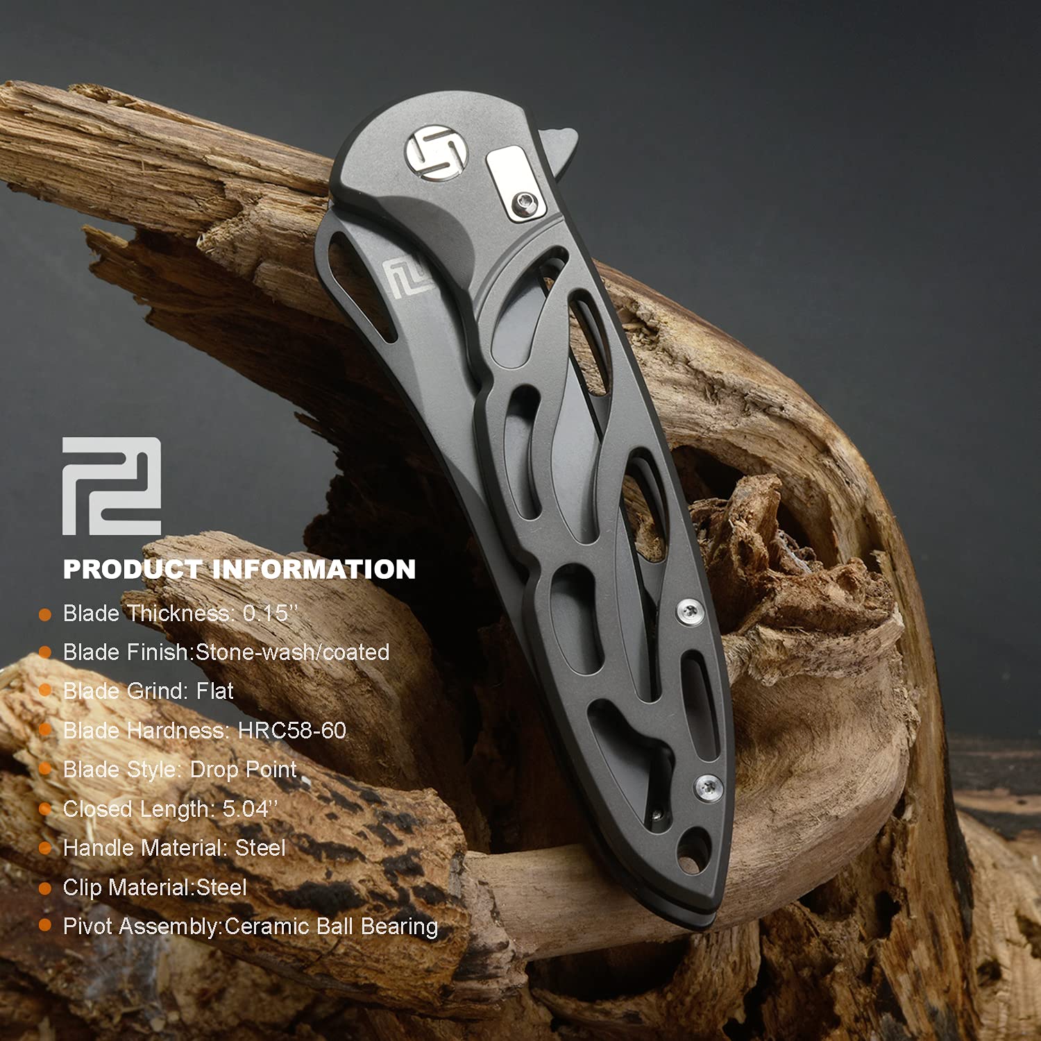 ARTISANCUTLERY Artisan Cutlery Hoverwing Pocket Folding Knife ATZ-1801P, Tactical EDC Knife with Stonewash D2 Blade and Steel Handle for Men Outdoor Hiking Camping Survival Hunting