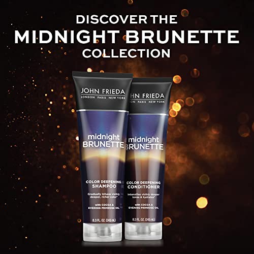 John Frieda Midnight Brunette Shampoo, Color Deepening Shampoo to Enhance and Refresh Brunette Tones, Cocoa and Primrose Oil-Infused Shampoo to Revive Brunette Color, 8.3 Oz