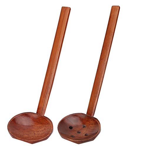 Actaday Cooking Utensils Long Handle Wood Spoon Tableware Set Noodles Soup Spoon with Slotted Spoon Kitchen Kitchenware Tool
