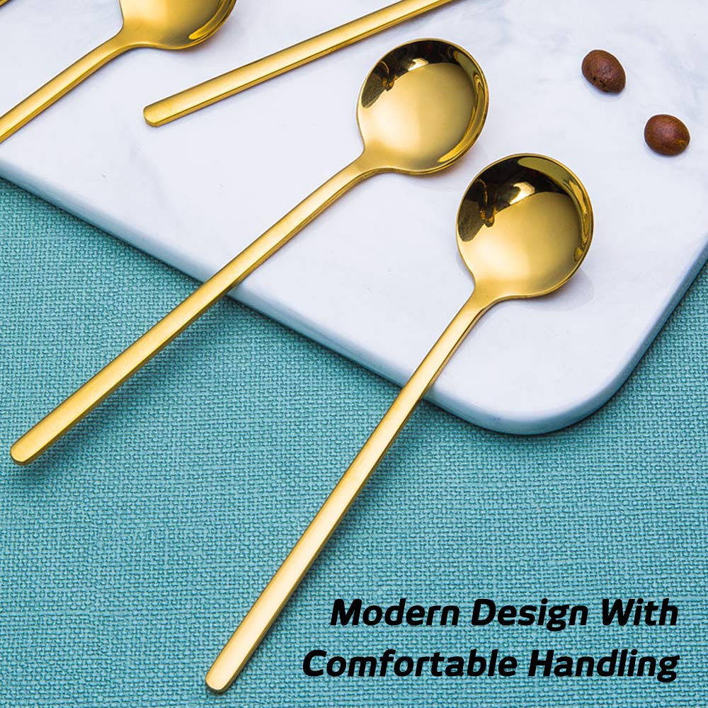 Pack of 6, Gold Plated Stainless Steel Espresso Spoons,lyfLux Mini Teaspoons Set for Coffee Sugar Dessert Cake Ice Cream Soup Antipasto Cappuccino, 5.3 Inch