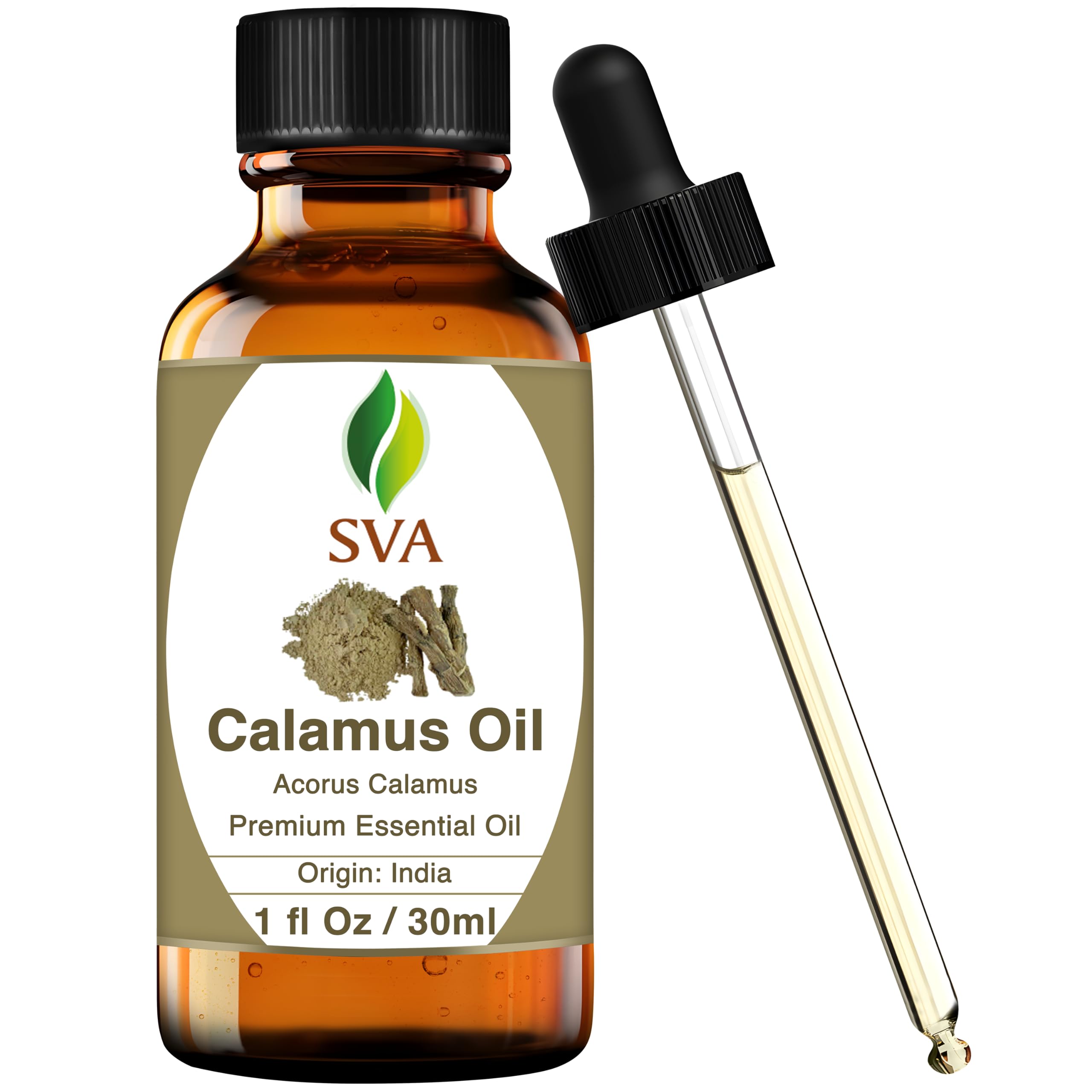 SVA Calamus Essential Oil – 1 Fl Oz – 100% Natural Calamus Oil - for Diffuser, Hair Care, Face, Skin Care, Aromatherapy, Scalp and Body Massage, Soap and Candle Making – with Dropper