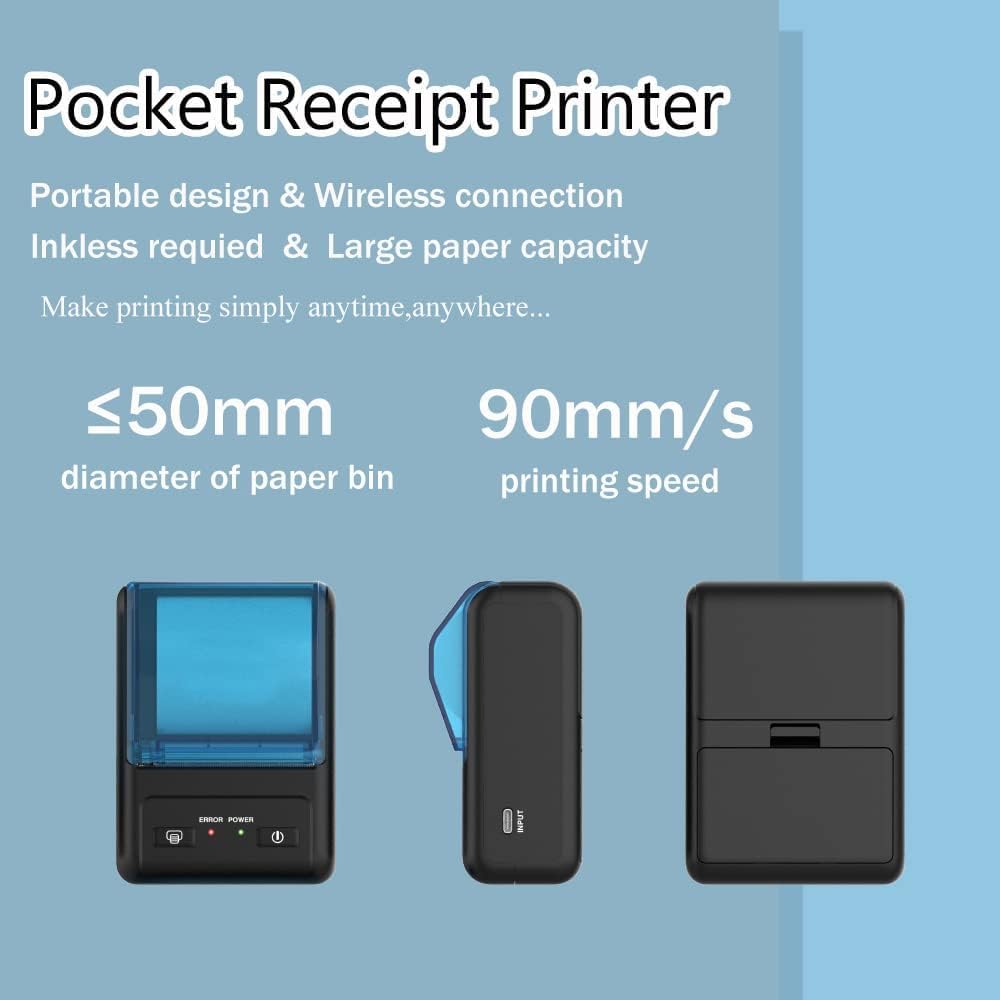 Bagana Receipt Printer Bluetooth Thermal Portable Wireless POS Printer for Small Business 58mm Mini Mobile Ticket Printer for Android & Windows, No Square&iOS and Mac