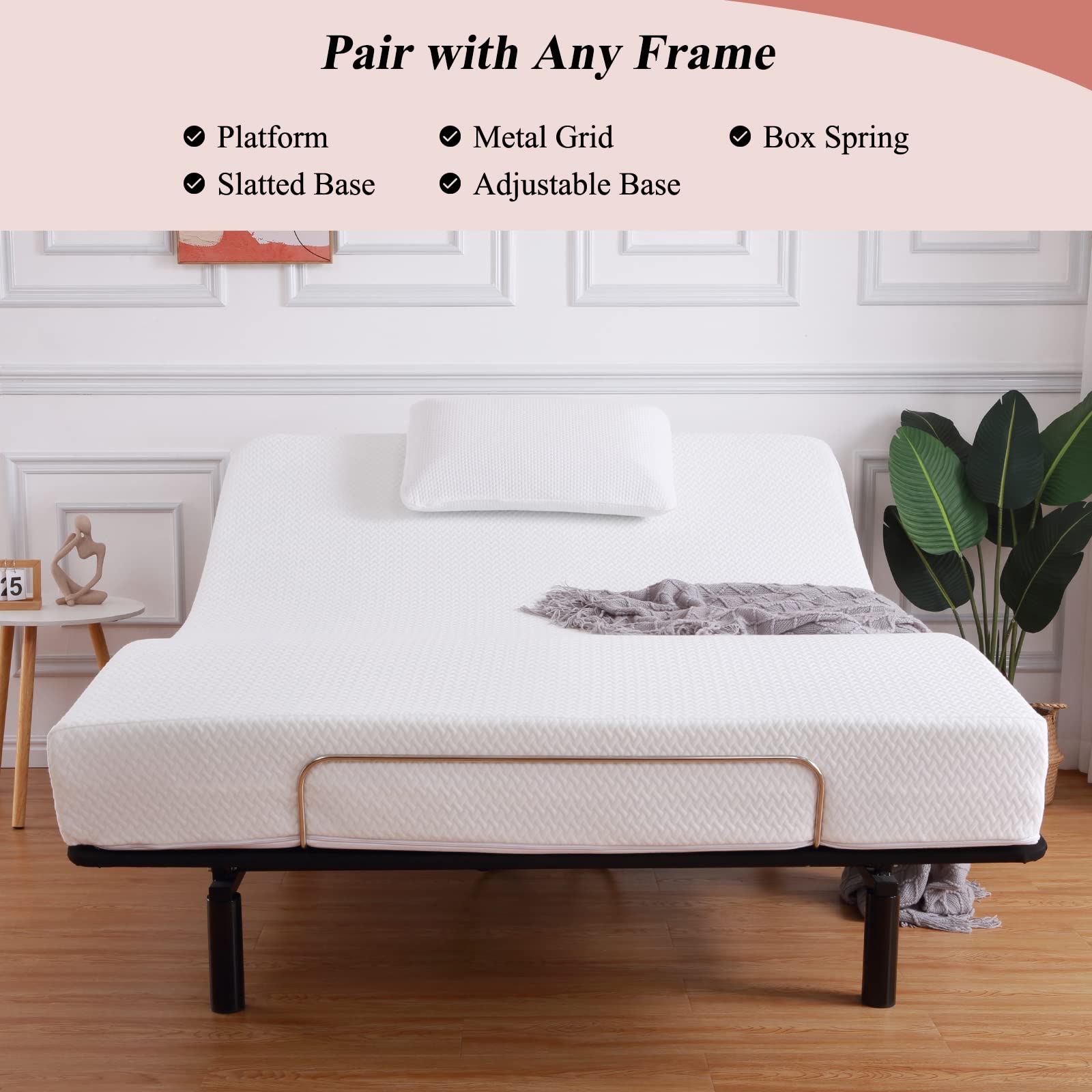 Homhougo 8-Inch Mattress Cal King, Dual Layers Memory Foam Mattress, Convoluted Foam Mattress for Adjustable Bed Frame,CertiPUR-US Certified, Medium-Firm