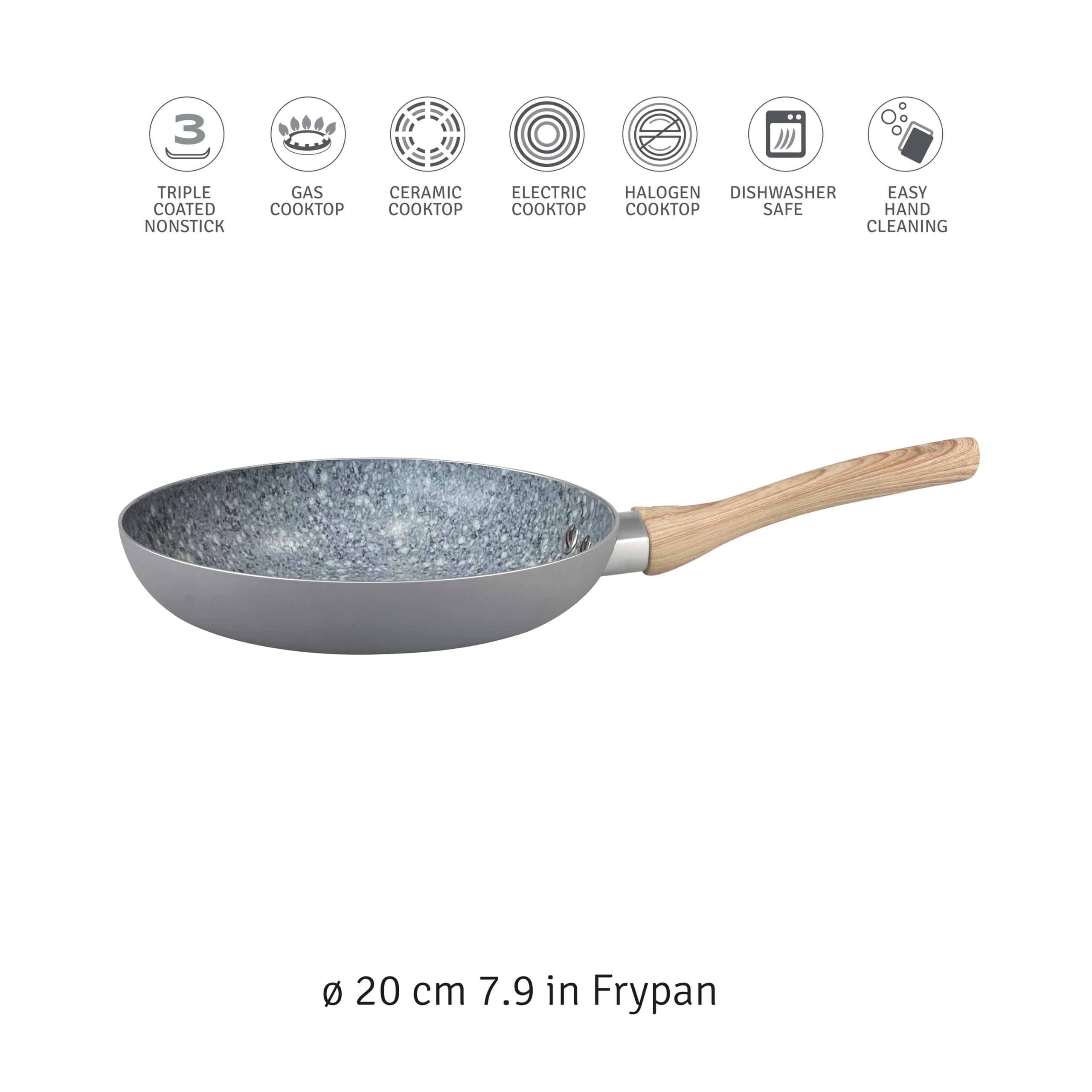 HUDSON Nonstick Grey Frying Pan 9Qt Cookware, Pots and Pans, Dishwasher Safe, 7.9-inch, Granite Nonstick