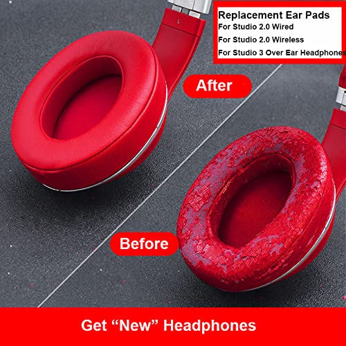 Replacement Earpad Cushions Kit Compatible with Beats Studio 2.0 Wired/Wireless Sutdio 3.0 Over-Ear Headphones Ear Pads Replacement (Red)