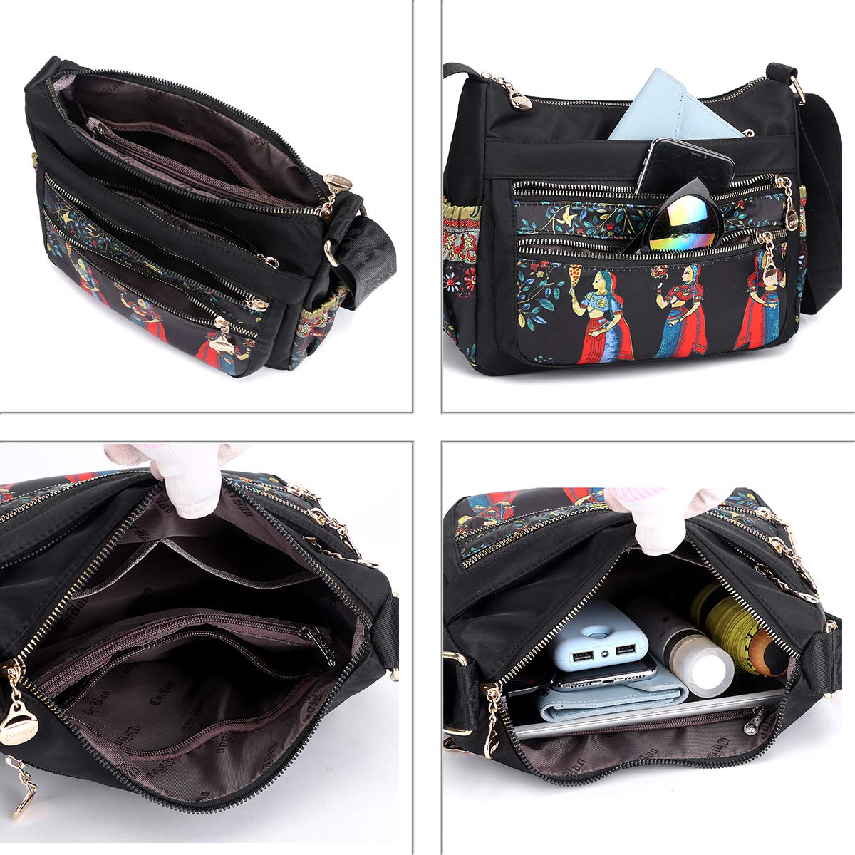 Collsants Small Nylon Crossbody Bag Everyday Purse for Women Travel Shoulder Bag Multi Pocket (mc)