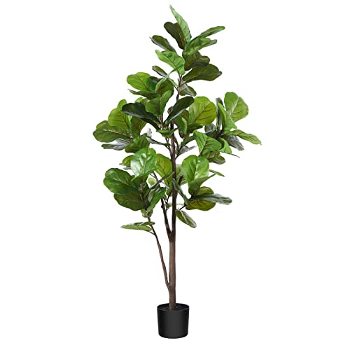 CROSOFMI Artificial Fiddle Leaf Fig Tree 65 Inch Fake Ficus Lyrata Plant with 68 Leaves Faux Plants in Pot for Indoor Outdoor House Home Office Garden Modern Decoration Perfect Housewarming Gift