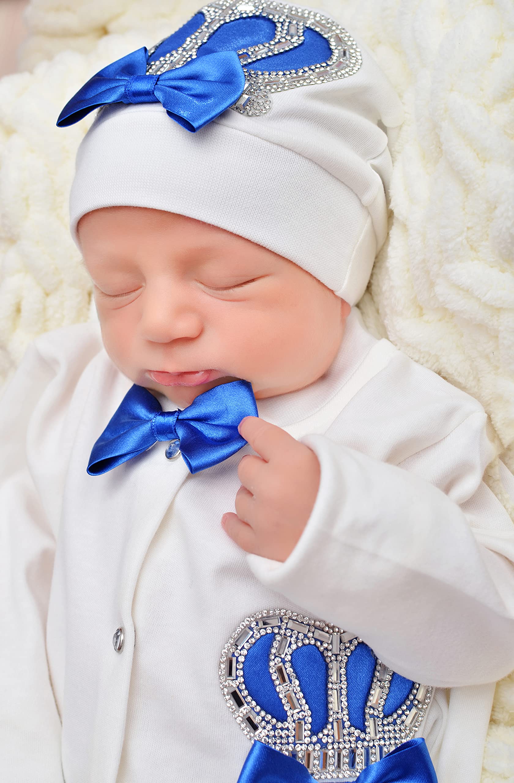 Lilax Baby Boy Jewels Crown Layette 4 Piece Gift Set 0-3 Months Royal Blue