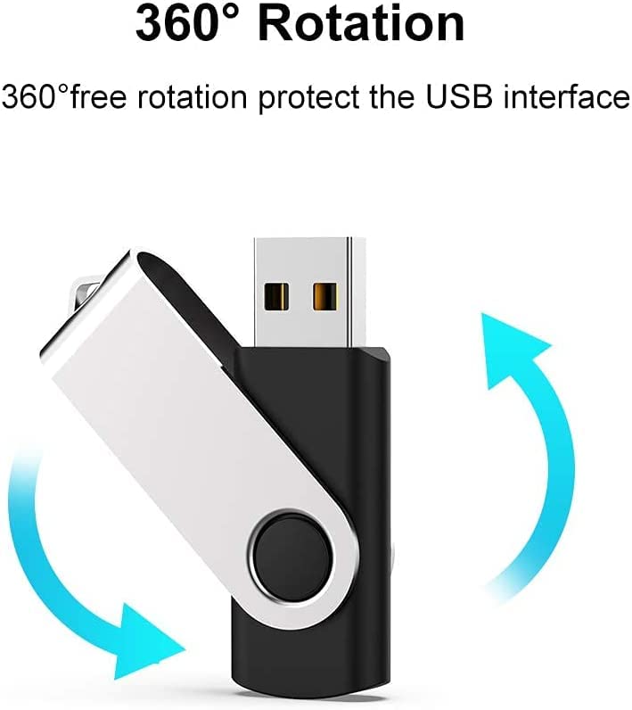 JUANWE 64GB USB Flash Drives 2 Pack Thumb Drives USB 2.0 Jump Drive Swivel USB Memory Stick Keychain Design, with LED Indicator, Black