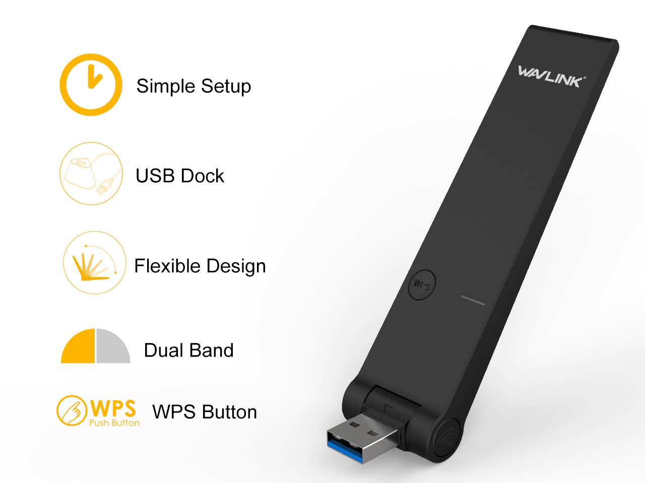 USB3.0 Wireless Adapter,Wavlink 1300Mbps Dual Band USB Wi-Fi Network Adapter with USB Extension Cradle, 802.11AC Network LAN Card 2.4G/400Mbps + 5G/867Mbps, WPS for PC Desktop Windows Mac OS X