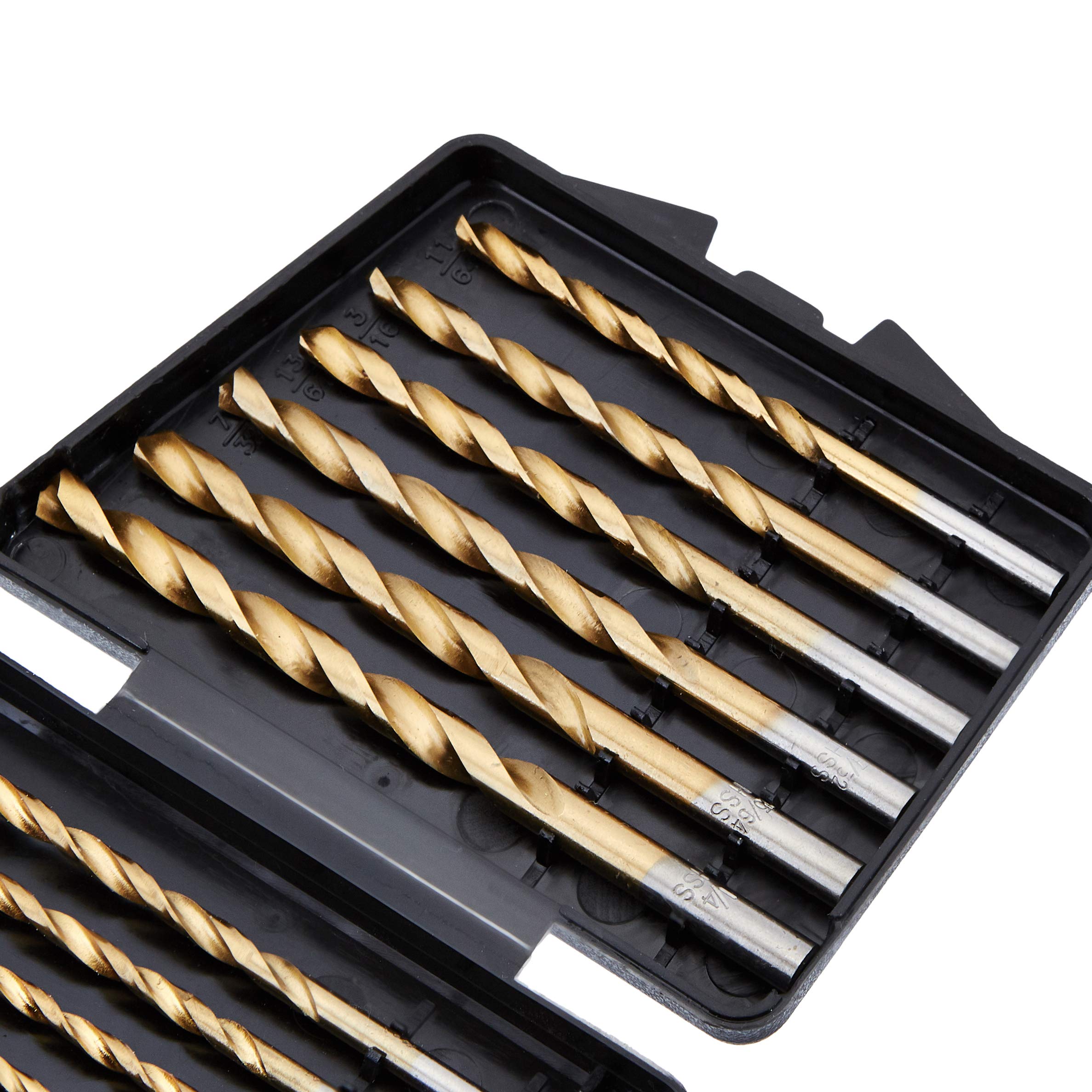 Amazon Basics High Speed Steel Drill Bit Set - Titanium Finish, 13-Piece