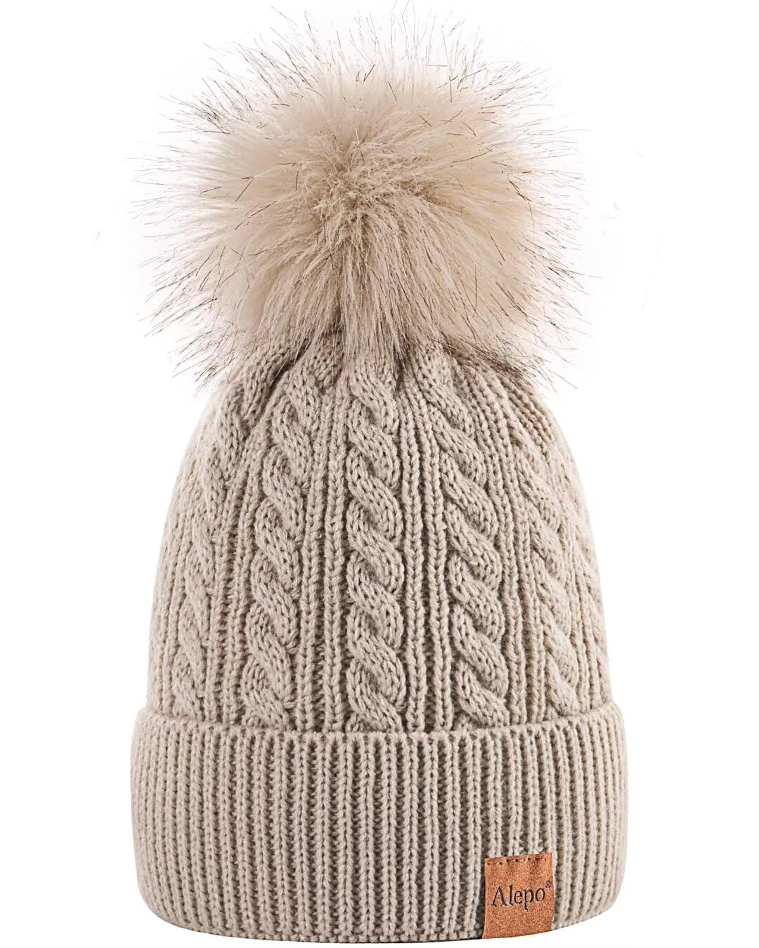 Alepo Womens Winter Beanie Hat, Warm Fleece Lined Knitted Soft Ski Cuff Cap with Pom Pom (Denim)