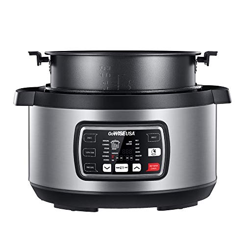 GoWISE USA GW22709 Ovate 9.5-Qt 12-in-1 Electric Pressure Cooker Oval with Slow Cook, Rice, Yogurt, Egg, Saute, Steamer, Keep Warm Functions + Accessories & Recipes, Stainless Steel