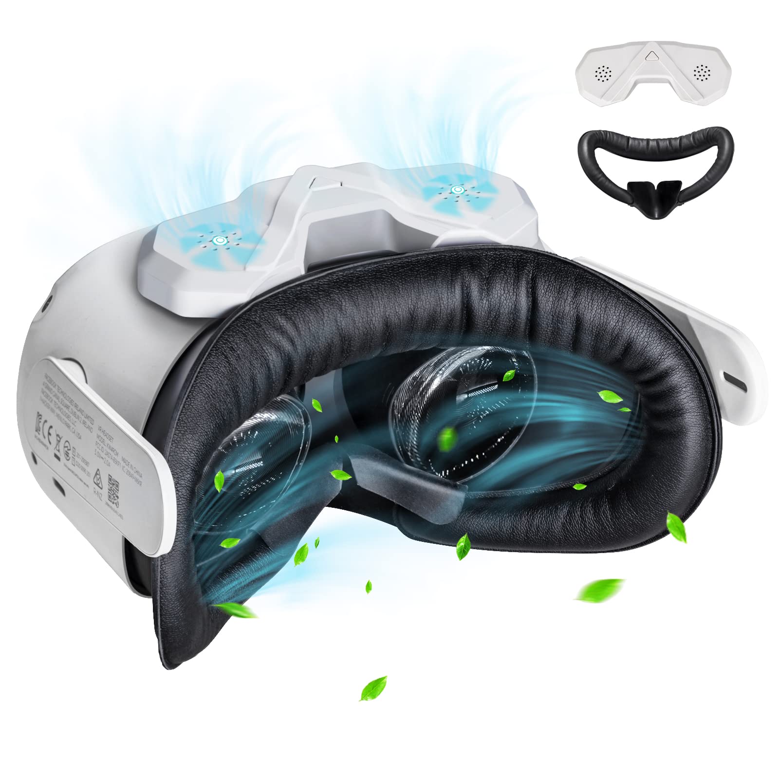 8VR Air Circulation Facial Interface (Upgraded Version) Compatible with Oculus/Meta Quest 2 Accessories, Cooling Fan with Soft PU Face Pad, Relieve Lens Fogging and Heat Accumulation