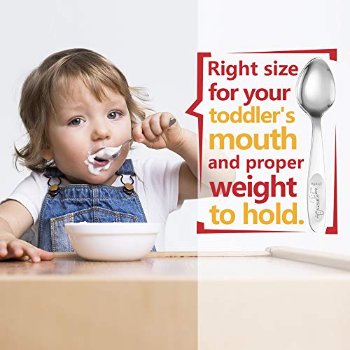FUNNUO 4 Pack Toddler Utensils, 18/8 Stainless Steel Toddler Forks and Spoons, Safe Kid Silverware Set for Self Feeding, Children Flatware Sets with Mirror Polished,Dishwasher Safe