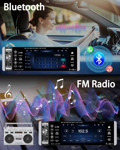 Car Radio Single Din with Apple Carplay Android Auto, 5.1 Inch IPS Touch Screen Car Stereo Support Bluetooth FM Mirror Link SWC Voice Assistant AUX-in USB TF Card Port with Backup Camera