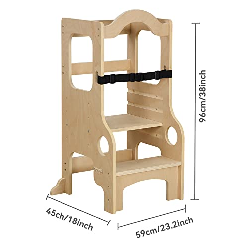 Kudikt Toddler Tower Kitchen Helper:Heavy Learning Tower for Toddlers 1-3 19.73 LB Wood Toddler Learning Tower Large Toddler Standing Tower Kitchen Tower