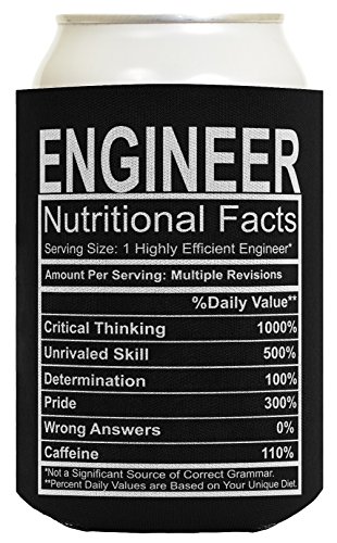 Funny Engineer Gifts Engineer Nutritional Facts Engineer Gag Gifts for Engineer Graduation Gifts 12 Pack Can Coolie Drink Coolers Coolies Black