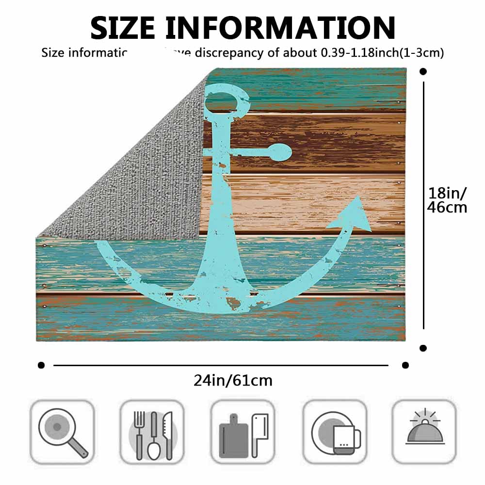 Beabes Nautical Anchor Dish Drying Mat, Rustic Wood Anchor Coral Starfish Ocean Marine Drying Mat for Kitchen Counter 18x24 Inches Quick Drying Foldable Mat