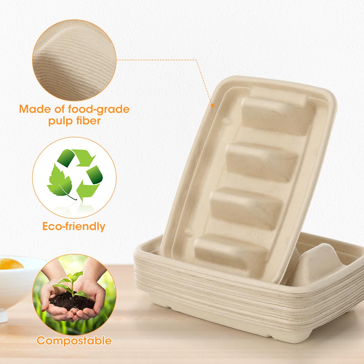 Aieve Disposable Taco Holders with 3 Dividers, 15 Pack Taco Stands, Trendy Taco Plates Taco Bar Serving Dishes