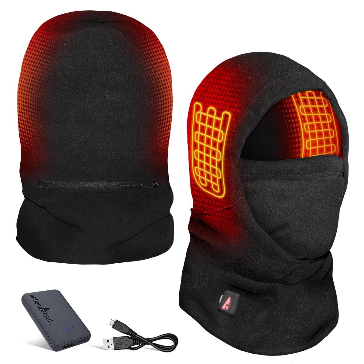 ActionHeat 5V Battery Heated Fleece Balaclava Face Mask Men - Winter Face Mask for Cold Weather, Unisex Heated Hat, One Size Black