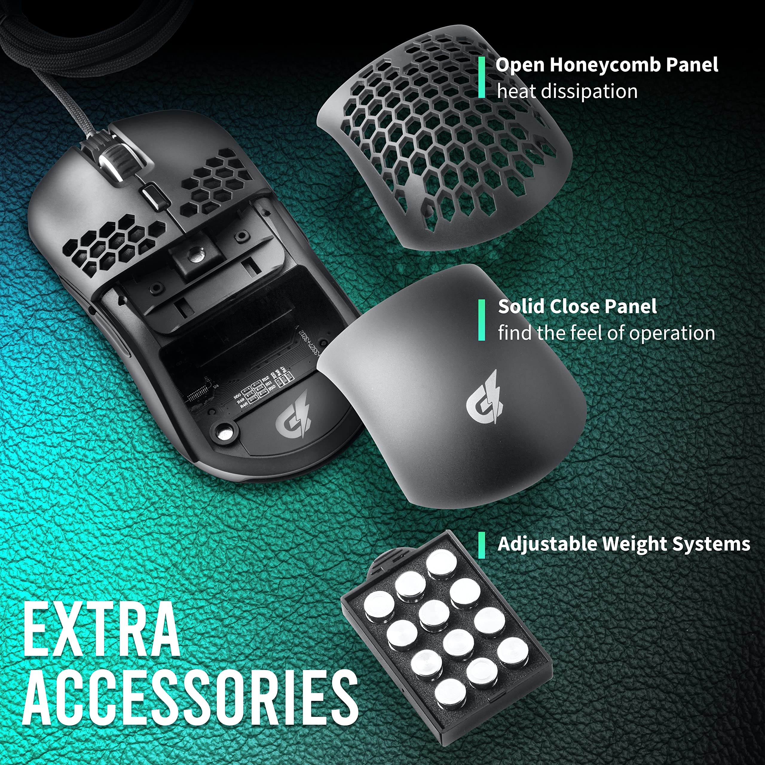 GUNMJO Gram DIY Honeycomb Shell 2.4G Wireless RGB Gaming Mouse, Gaming Wireless Mouse with 9 Buttons and Up to 10,000 DPI, Computer Mice for PC Gaming, Black Color
