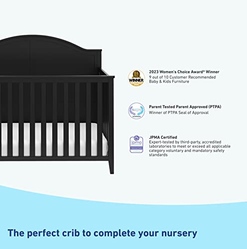 Graco Wilfred 5-in-1 Convertible Crib (Black) – GREENGUARD Gold Certified, Converts to Toddler Bed and Full-Size Bed, Fits Standard Full-Size Crib Mattress, Adjustable Mattress Support Base
