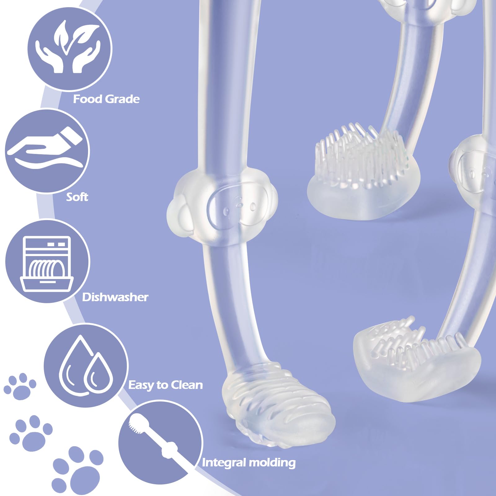 FOVRLZSE Pet Toothbrush Kit,360 Silicone Dog/Cat Toothbrush with Tongue Scrape(3pcs,Purple)
