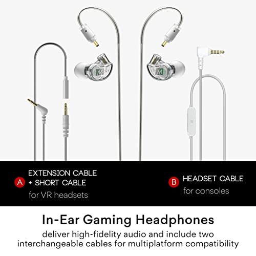 MEE audio M6 VR Multiplatform in-Ear Earphones with Headset Microphone for PS5, Xbox, Nintendo Switch, PC; Also Includes Short Cable and mounting Bracket for Oculus Quest and Other VR Gaming Headsets