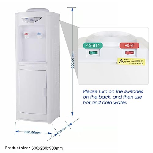 Axonl Water Cooler, 3/5 Gallon Water Bottle Top Loading Water Dispenser, Children Safety Lock Hot & Cool Water Dispenser with Storage Cabinet AXVWD02AWT