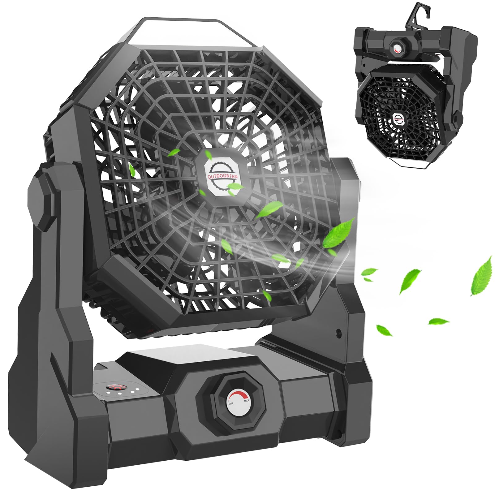 Camping Fan Rechargeable, 10400mAh Portable Battery Operated Camping Fan for Tents, Hangable USB Silent Camping Fans with LED Lantern, Suitable for Fishing, Camping, Bedroom, Workplace (Orange)