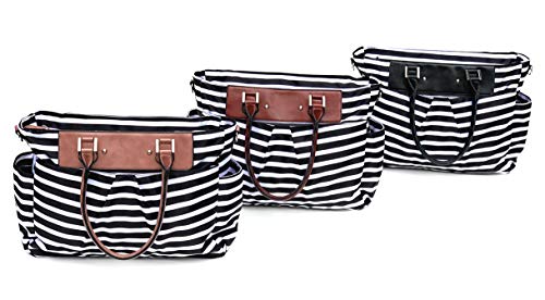 Prochel Diaper Bag Set Striped Crossbody Shoulder Tote Purse Black White (Black)