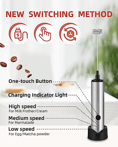 KURSINNA Electric Rechargeable Milk Frother Handheld, USB-Charge Hand Frother with 2 Stainless Whisks, Manual Foam Maker for Coffee Lattes, Matcha, Cappuccino (3 Speed with USB Charge)