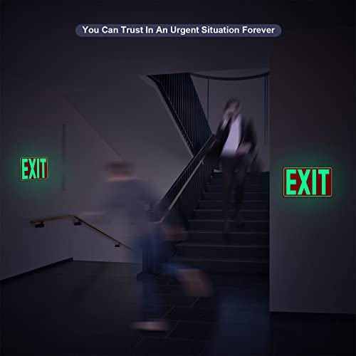 Glow In The Dark Photoluminescent Exit Sign Red - Adhesive Backing β UV Inks On Tear-resistant PVC - Non Electrical - Scratch Resistant -12 x 7 Inches For 50 Feet Visibility (2 Pack)