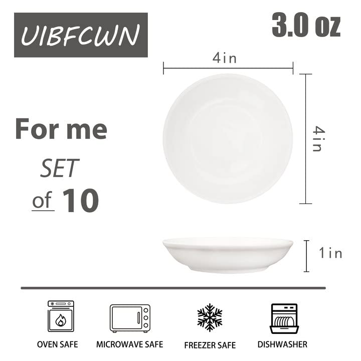 UIBFCWN 3 Oz 10 Pack White Dipping Bowls, Ceramic Dip Bowls, Soy Sauce Dish & Bowl, Olive Oil Dipping Dishes, Charcuterie Bowls, Serving Bowls for Side Dishes, Ketchup, BBQ and Party Dinner