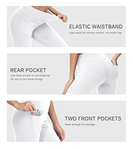 Cakulo Women's Plus Size Capris Pants Yoga Flare High Waist Bootcut Stretch Jean Casual Palazzo Cream Bottoms Knee Flared Leggings with Pockets White XL