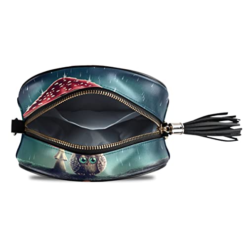 ALAZA Owl Bird Mushrooms PU Leather Small Women Crossbody Shoulder Bag Purse Wallet with Adjustable Chain Strap