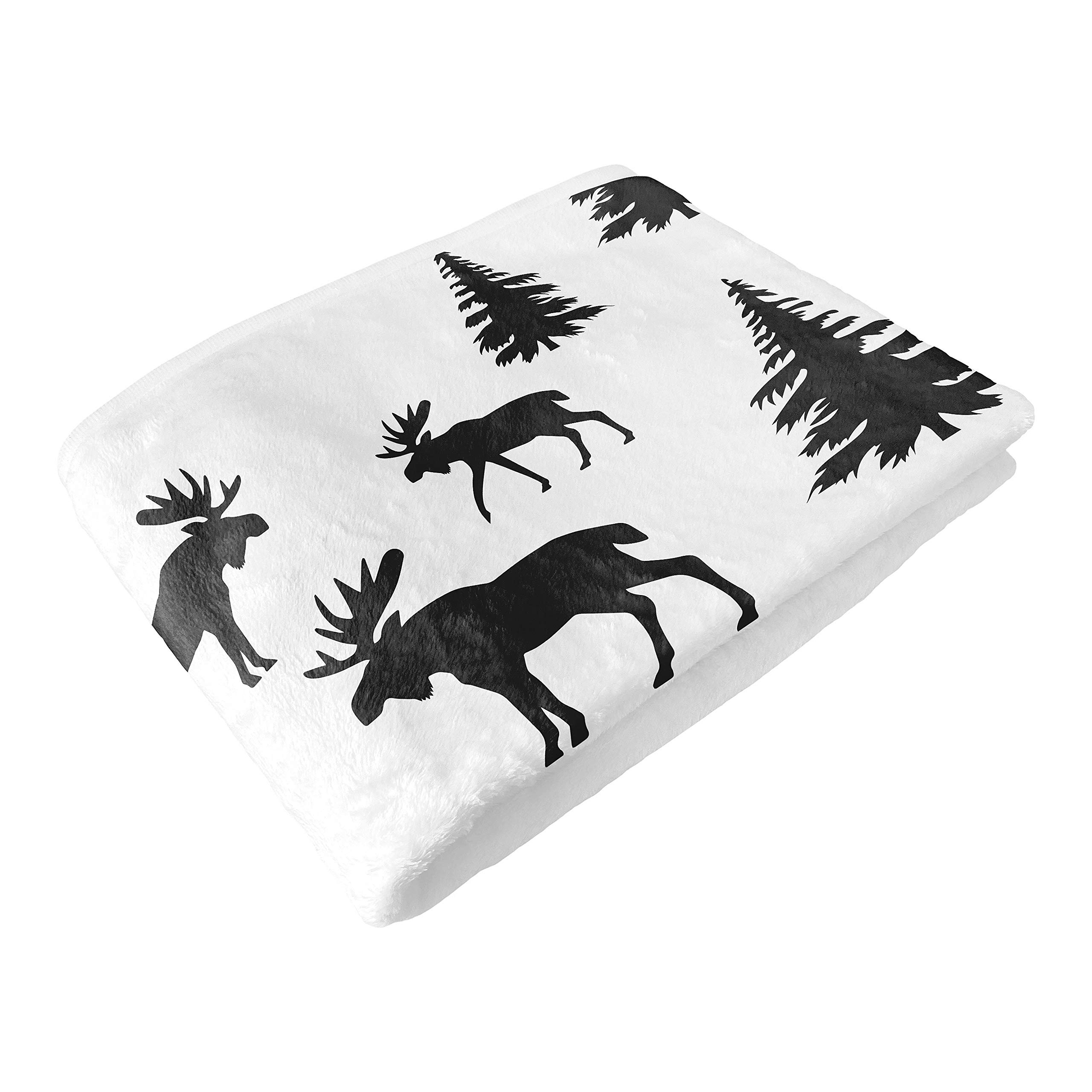 Sweet Jojo Designs Woodland Moose Boy Milestone Blanket Monthly Newborn First Year Growth Mat Baby Shower Memory Keepsake Gift Picture - Black and White Forest Adventure Awaits Rustic Patch