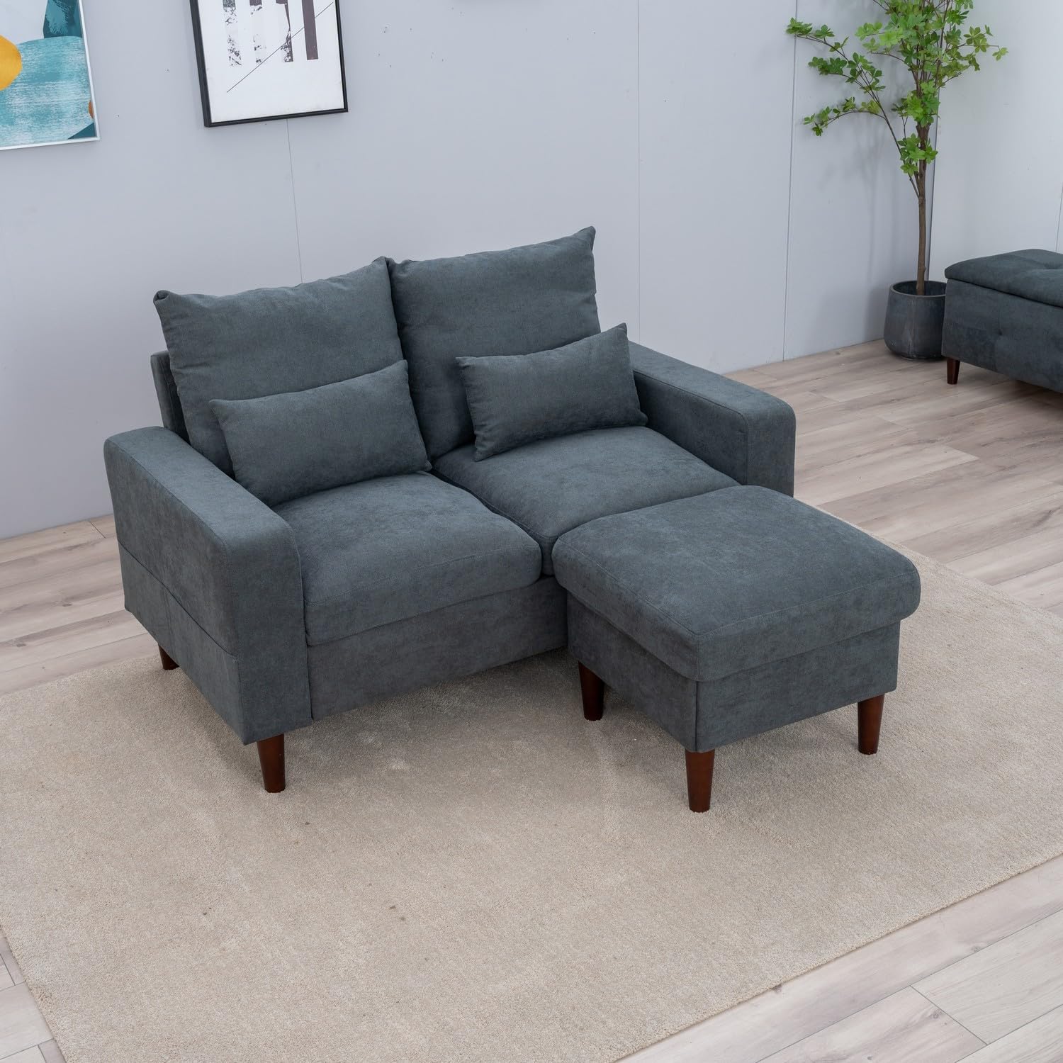 Panana Sectional Sofa Couches L Shaped Loveseat with Ottoman Footstool Linen Fabric Love Seat Sofa with Reversible Chaise for Small Apartment