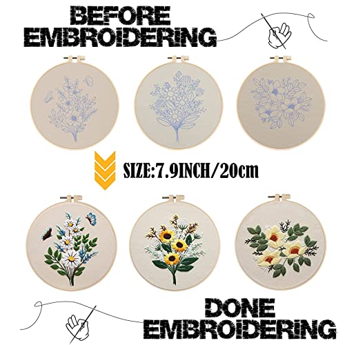 GLTAYLMY 3 Pack Embroidery Starters Kit with Pattern for Beginners,Cross Stitch Kits with 1 Plastic Embroidery Hoops,Needles and Color Threads,Needlepoint Kit for Adults