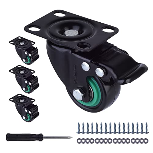 Caster Wheels 2 inch Heavy Duty with Brake,Swivel Plate(2.76 * 1.97 inch) Casters Set of 4 Total Load Capacity 616 lbs,No Floor Marks,Silent Polyurethane (PU) for Dolly Furniture Wheels