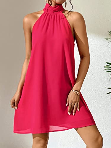Floerns Women's Summer Floral Print Sleeveless Halter Neck Beach Party Dress Watermelon Pink Solid XS