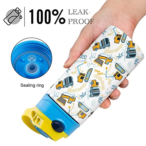 Construction Vehicles Pattern Water Bottle Stainless Steel Water Cup Coffee Mug with Straw for Home Sports Travel Blue-Style