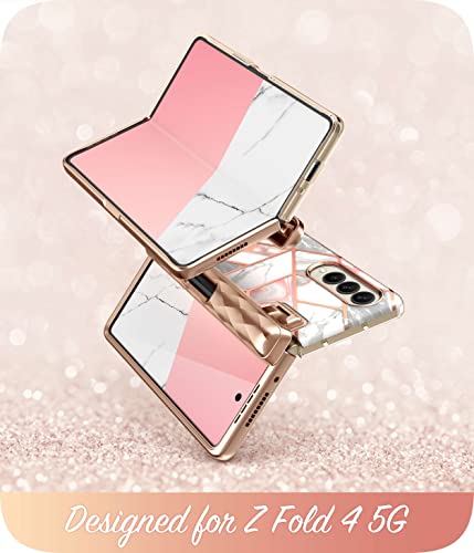 i-Blason Cosmo Series for Samsung Galaxy Z Fold 4 Case with Pen Holder (2022), Stylish Protective Bumper Fold 4 Case with Built-in Screen Protector (Marble)