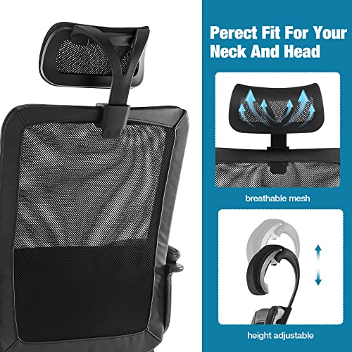 Ergonomic High Back Office Chair β Breathable Mesh Office Chair with Adjustable Headrest and Lumbar Support, Executive Chair with Padded Armrest, Height Adjustable Computer Task Chair Swivel Rolling